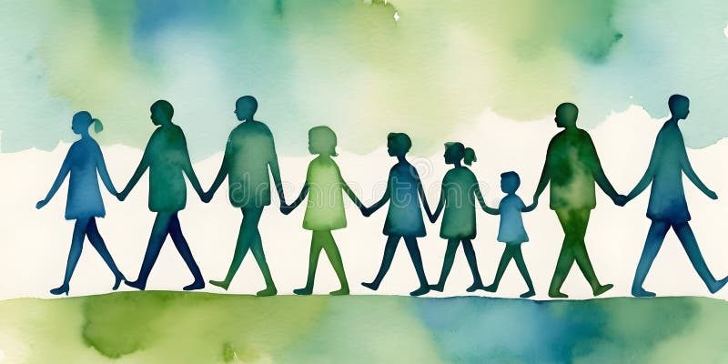 Watercolor Illustration of People Holding Hands with Reflections ...