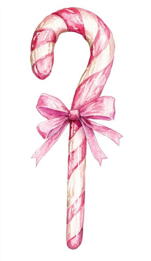 Watercolor Illustration of a Pink Candy Cane in a Sweets Theme. Stock ...