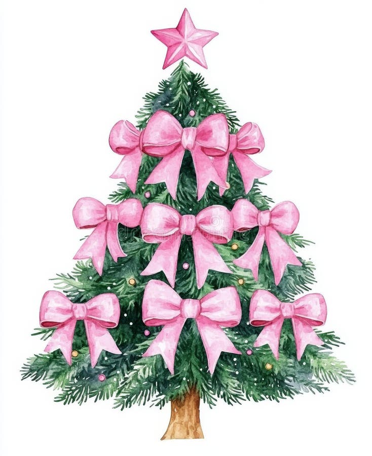 Watercolor Illustration of a Pink Christmas Tree. Stock Image - Image ...