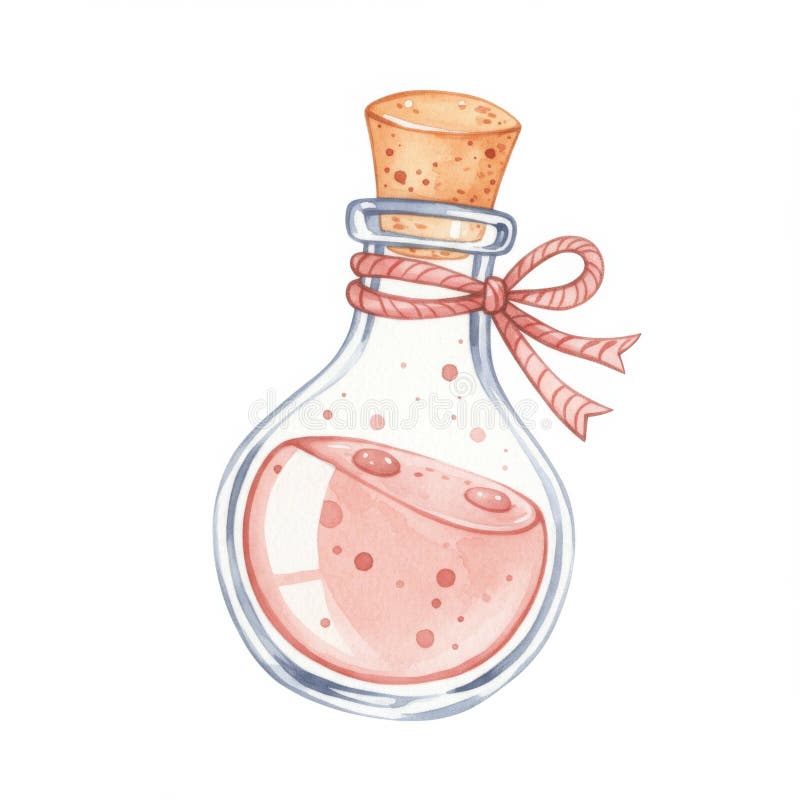 Watercolor Illustration of a Pink Potion Bottle Stock Illustration ...