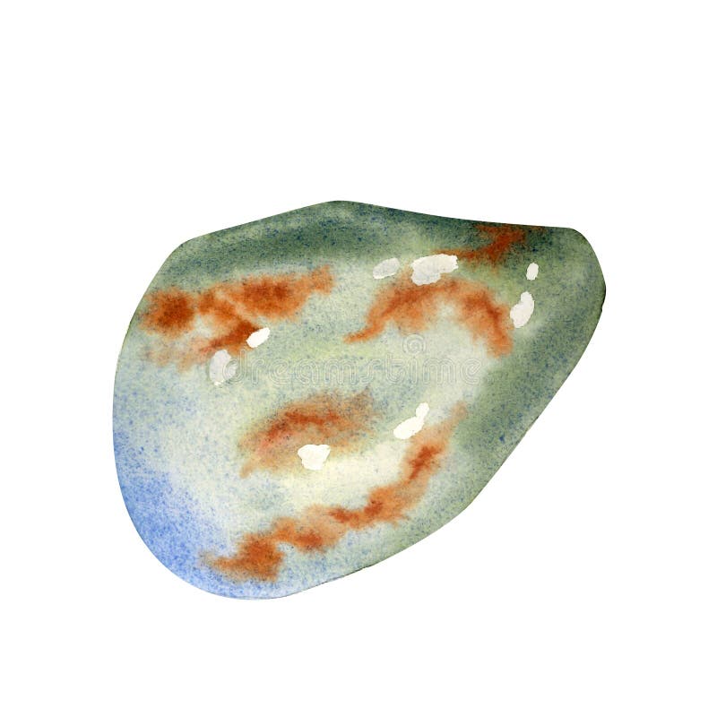 Watercolor Illustration of a Polished Green and Blue Jasper Stone with ...