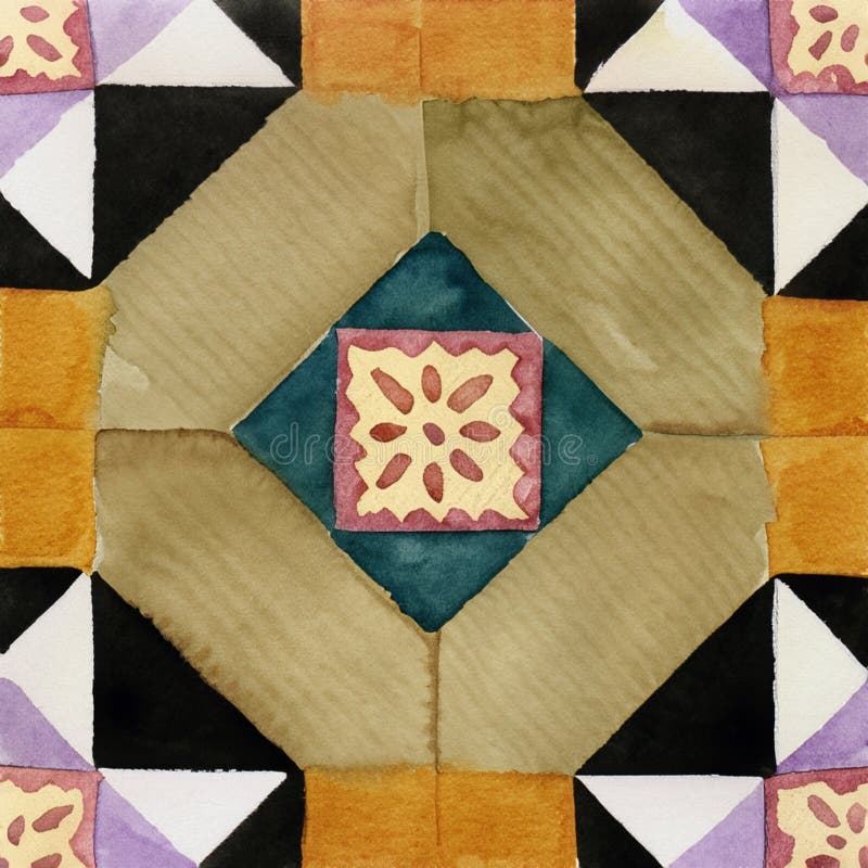 Watercolor Illustration of Portuguese Ceramic Tiles Pattern Stock ...