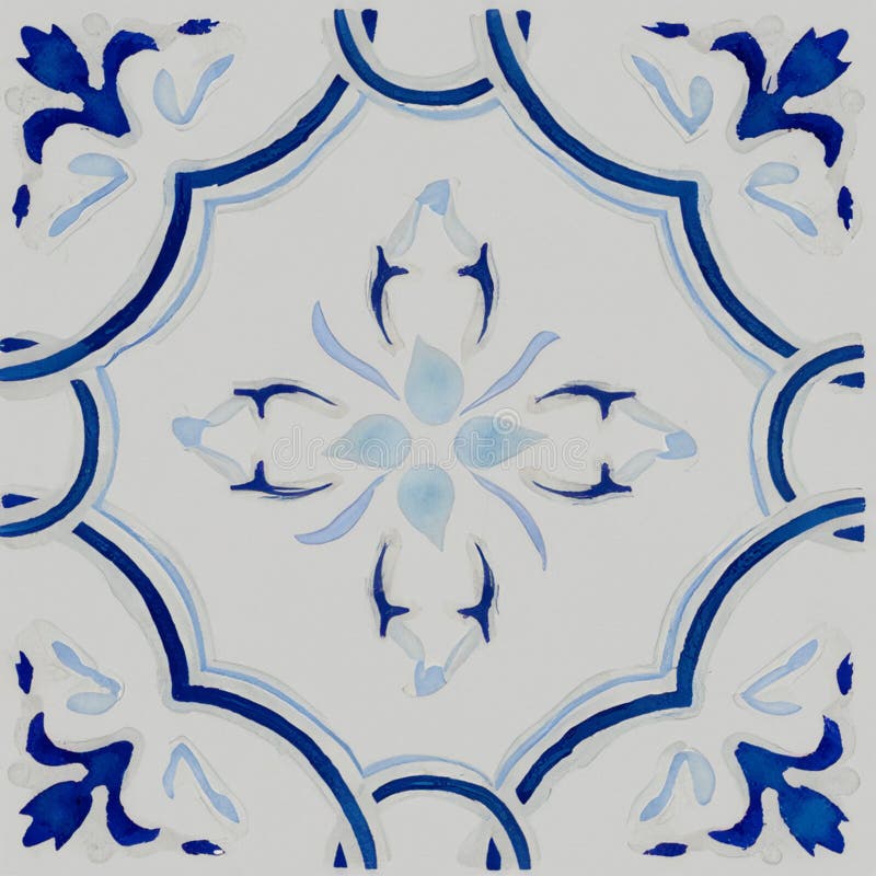 Watercolor Illustration of Portuguese Ceramic Tiles Pattern Stock ...