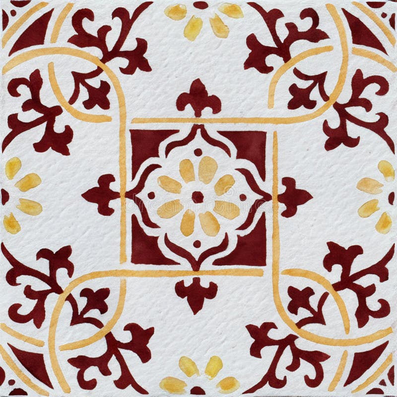 Watercolor Illustration of Portuguese Ceramic Tiles Pattern Stock ...