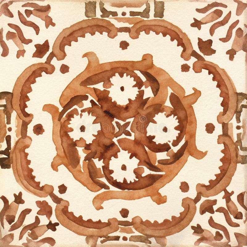 Watercolor Illustration of Portuguese Ceramic Tiles Pattern Stock ...