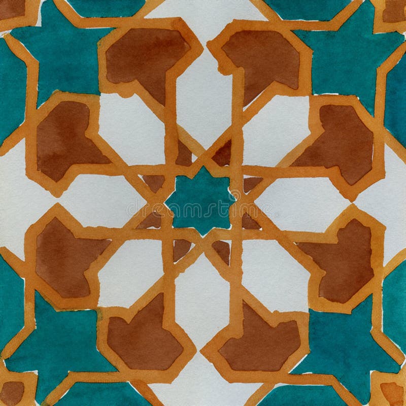 Watercolor Illustration of Portuguese Ceramic Tiles Pattern Stock Photo ...