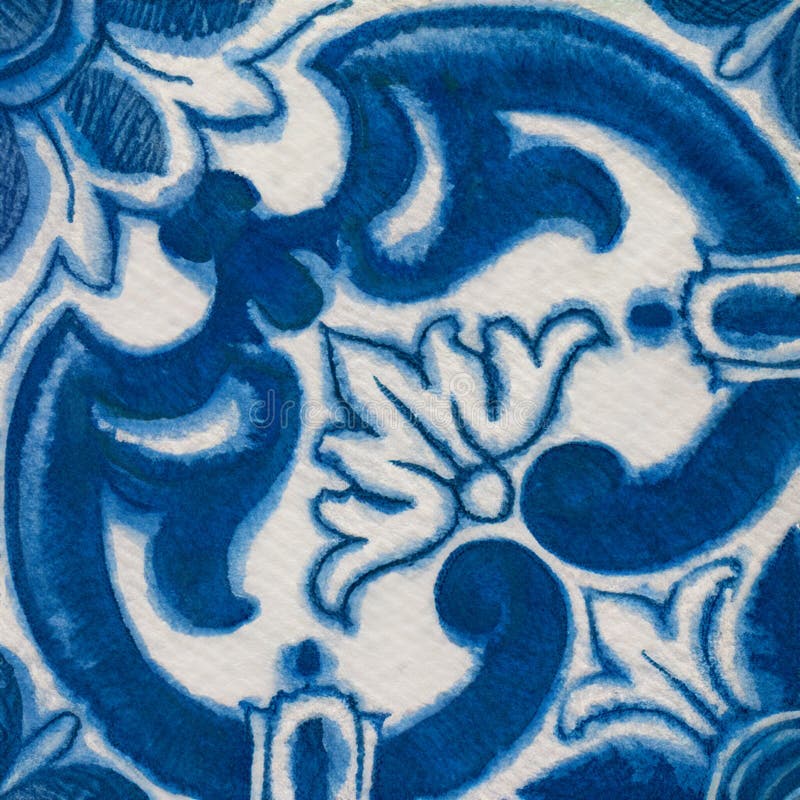 Watercolor Illustration of Portuguese Ceramic Tiles Pattern Stock Image ...