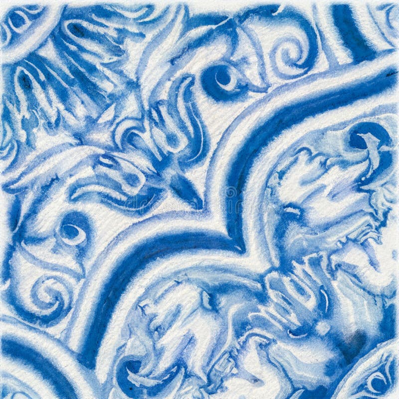 Watercolor Illustration of Portuguese Ceramic Tiles Pattern Stock ...