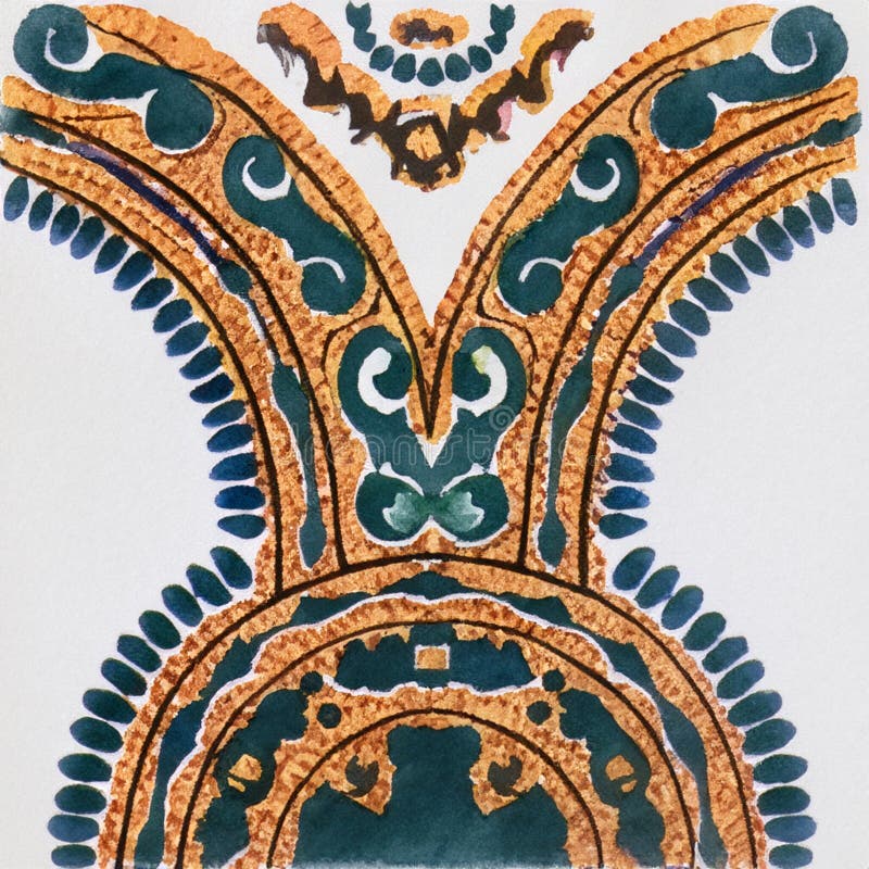 Watercolor Illustration of Portuguese Ceramic Tiles Pattern Stock Image ...