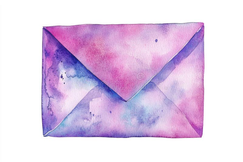 Watercolor Illustration of a Purple and Blue Envelope with Decorative ...