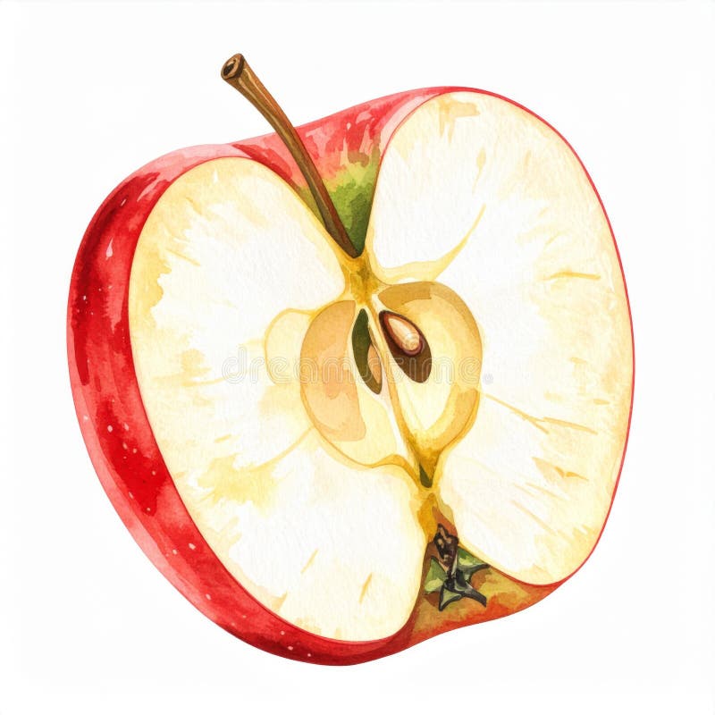 Watercolor Illustration of a Red Apple Cross Section Stock Illustration ...