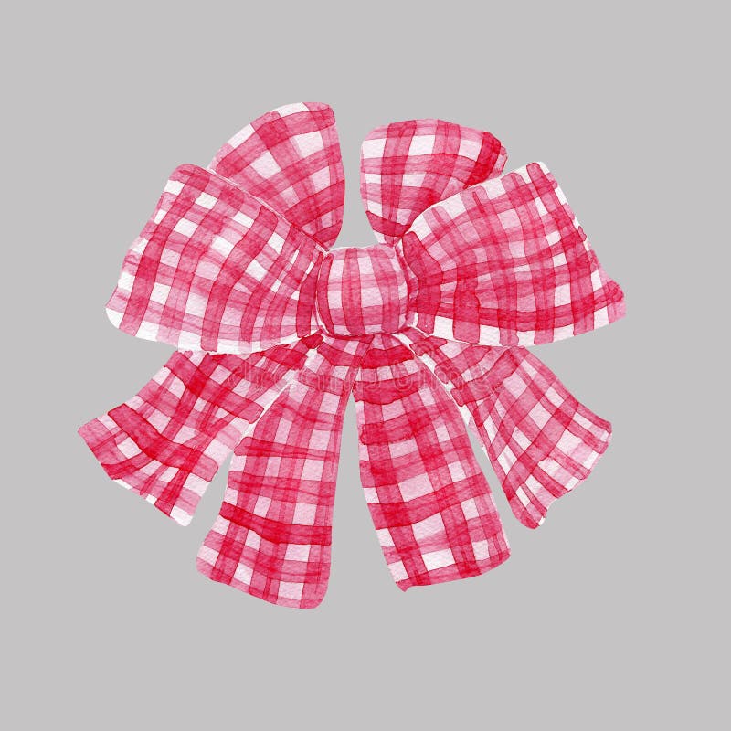 Watercolor Illustration of a Red-checkered Bow Stock Image - Image of ...