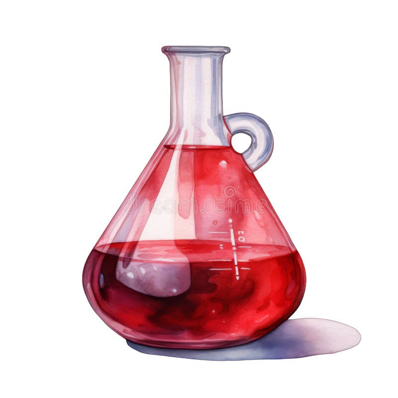 Watercolor Illustration of a Red Liquid in a Glass Flask Stock Photo ...