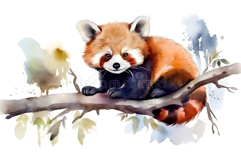 Red Panda Sitting on a Branch of a Tree. Vector Illustration Stock ...