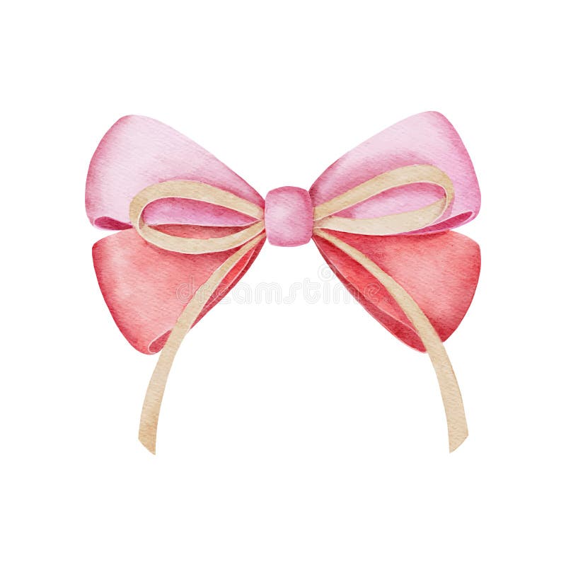Watercolor Illustration of Red and Pink Ribbon Bow Stock Photo - Image ...