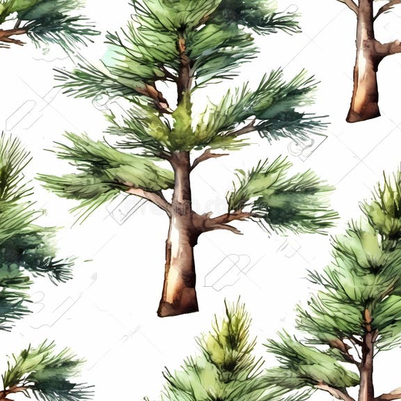 A Seamless Watercolor Pattern with Repeating Pine Trees, Perfect for ...