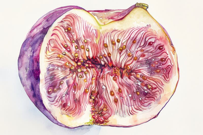 Watercolor Illustration of a Ripe Fig Fruit Stock Image - Image of ...