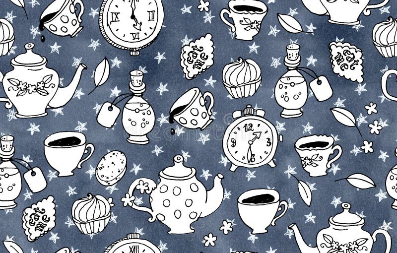 Watercolor Illustration. Seamless Pattern of Stars, Tea Stock ...