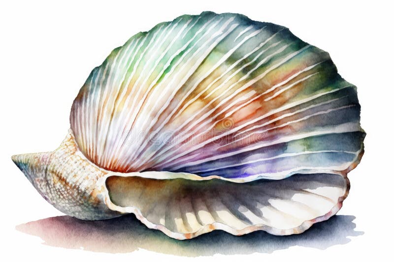 Watercolor Illustration of a Seashell, Shellfish, or Shell Stock ...