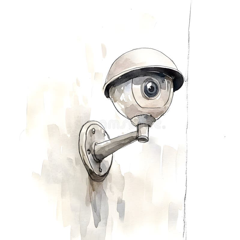 Watercolor Illustration of a Security Camera on a Wall Stock ...