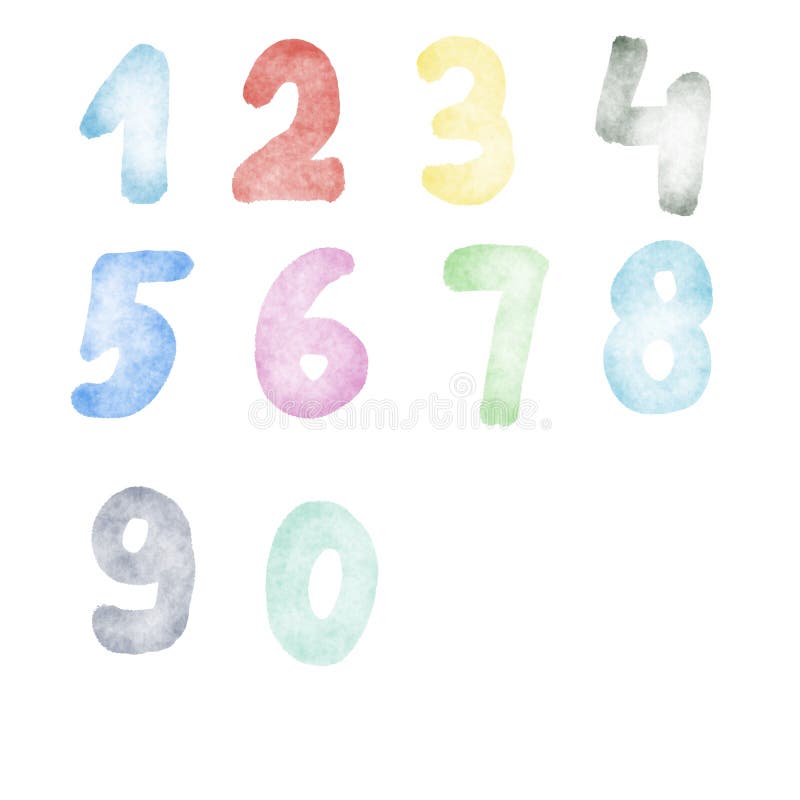Watercolor Illustration, Set of Numbers, Isolate on a White Background ...