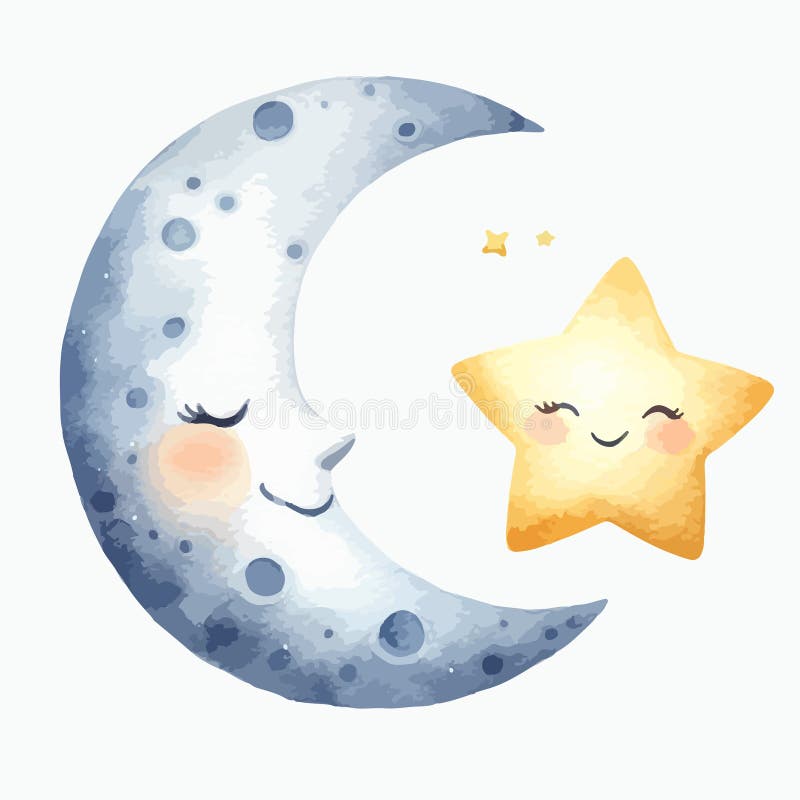Watercolor Illustration Set of Nursery Elements Cute Moon and Star ...