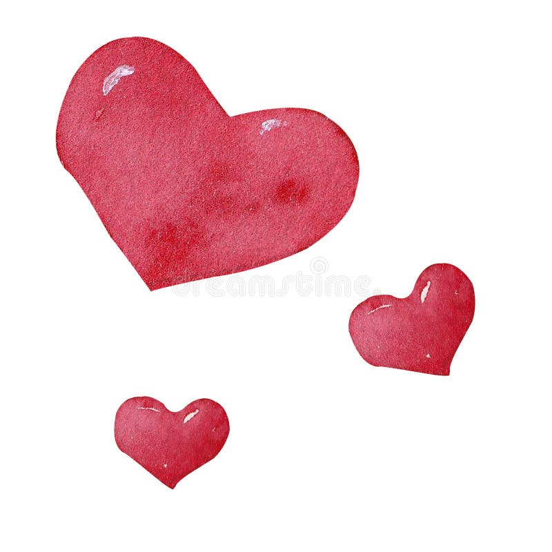 Watercolor Illustration in the Shape of Hearts Small and Large, Hand ...