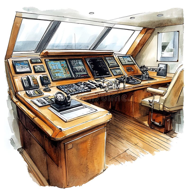 Watercolor Illustration of a Ships Bridge Stock Illustration ...