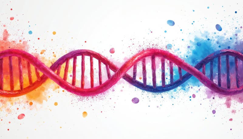 Watercolor Illustration Shows Colorful DNA Molecule. Modification of ...