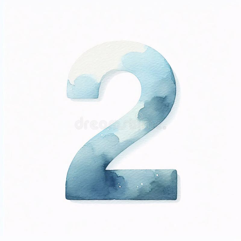 Watercolor Illustration Simple Number Two in Blue Stock Illustration ...