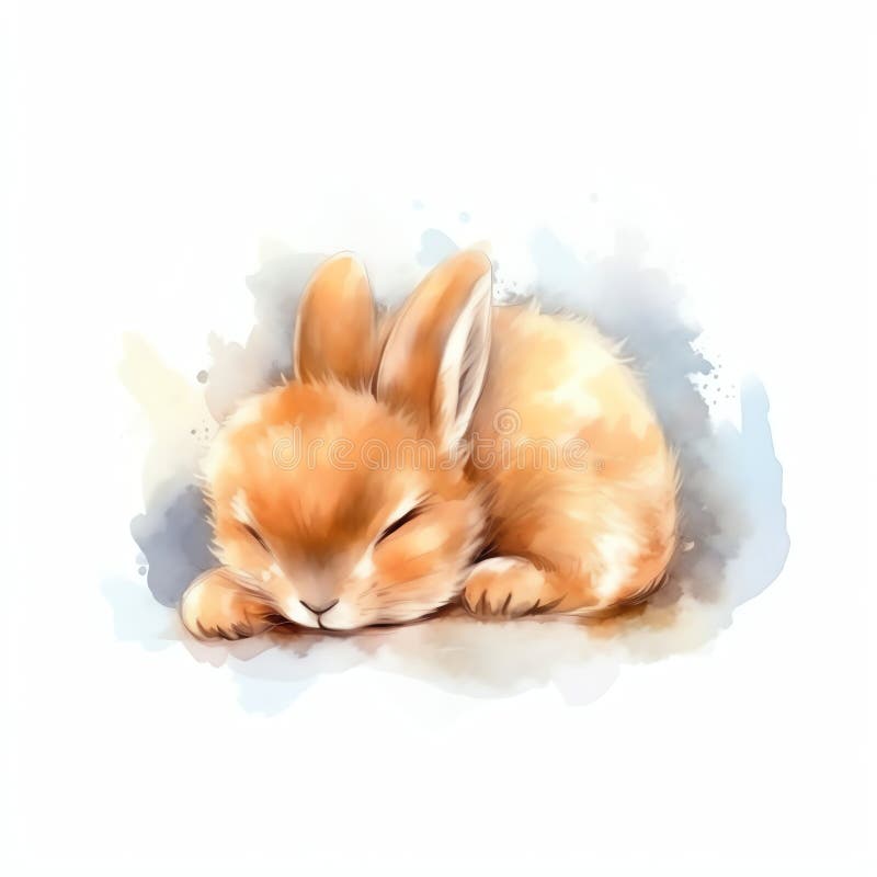 Watercolor_Illustration_Sleeping_Rabbit4 Stock Photo - Image of vibrant ...