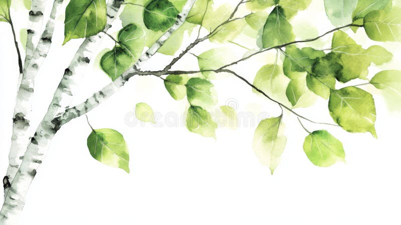 A Watercolor Illustration of a Slender Birch Tree - Image Stock Photo ...