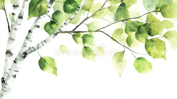 A Watercolor Illustration of a Slender Birch Tree - Image Stock Photo ...