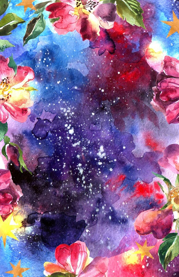 Watercolor Illustration Space and Rose Stock Illustration ...