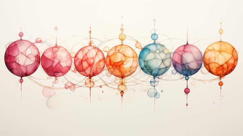 A Watercolor Illustration of Spheres Linked by Delicate Lines, Creating ...