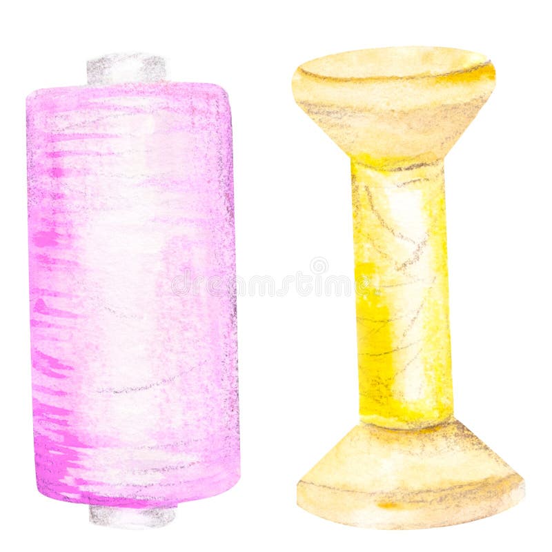 Watercolor Illustration of a Spool of Sewing Thread in Delicate Shades ...