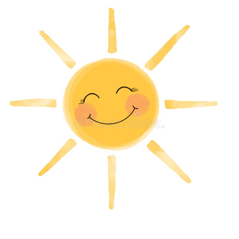 Watercolor Illustration of the Sun on a White Background Stock ...