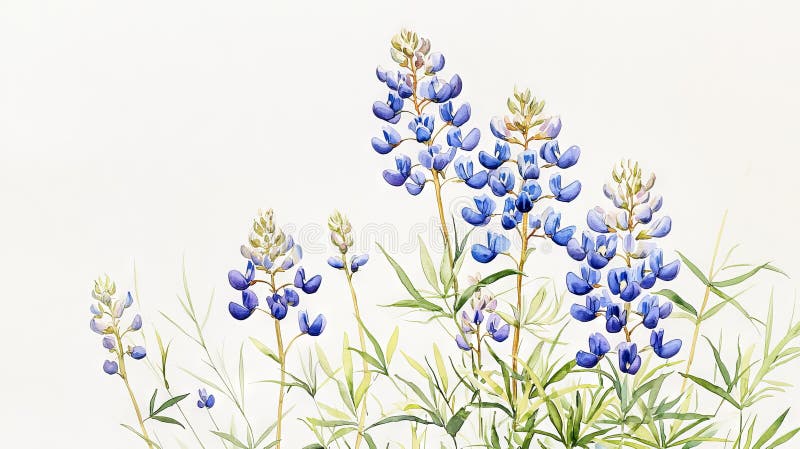 Watercolor Illustration of Texas Bluebonnets on White - Stock. Stock ...