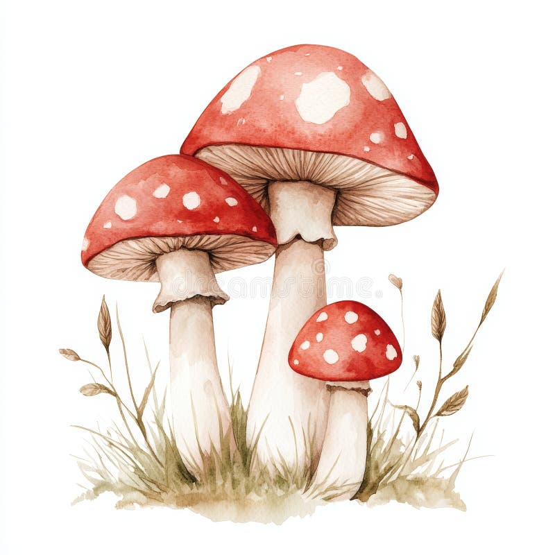 Watercolor Illustration of Three Toadstools in Soft Pastel Colors ...