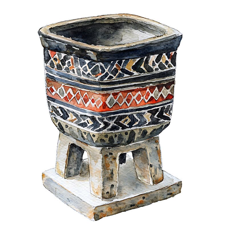 Watercolor Illustration of a Traditional Thai Clay Pot Stock ...