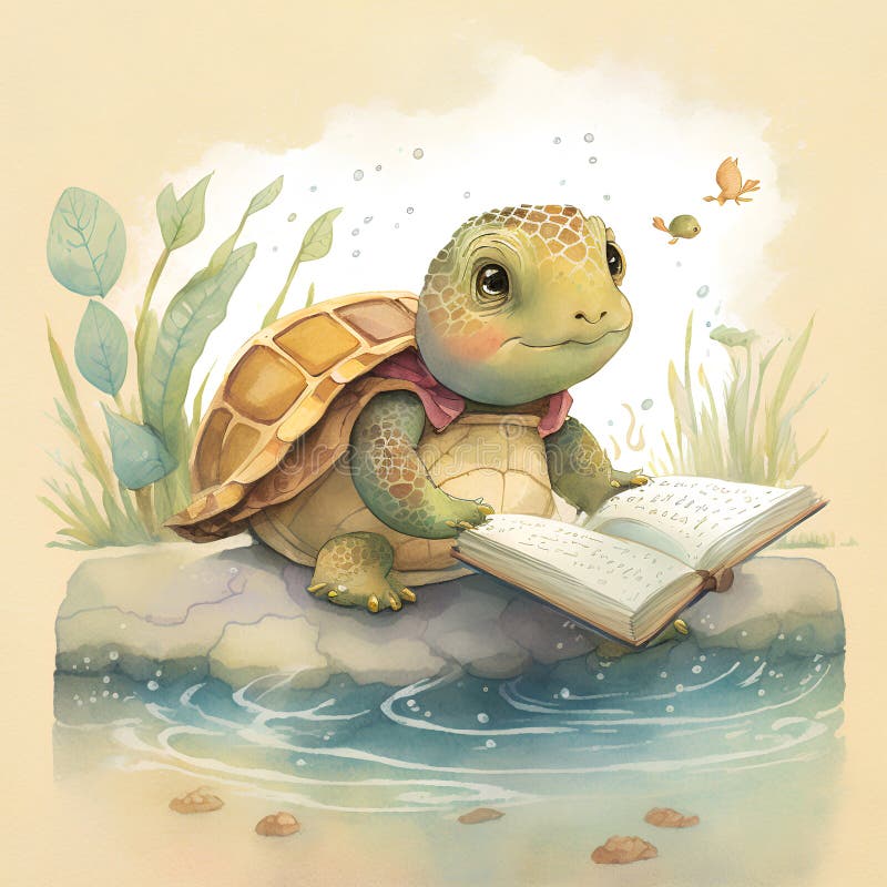 Turtle Reading Story Book Cartoon Color Illustration Stock Vector - Illustration of nature ...