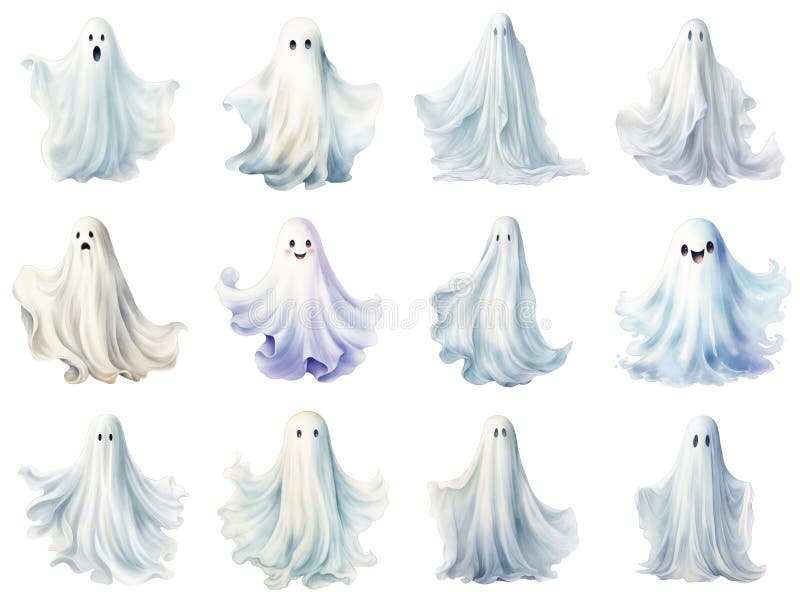 Watercolor Illustration of Twelve Friendly Ghosts Stock Image ...
