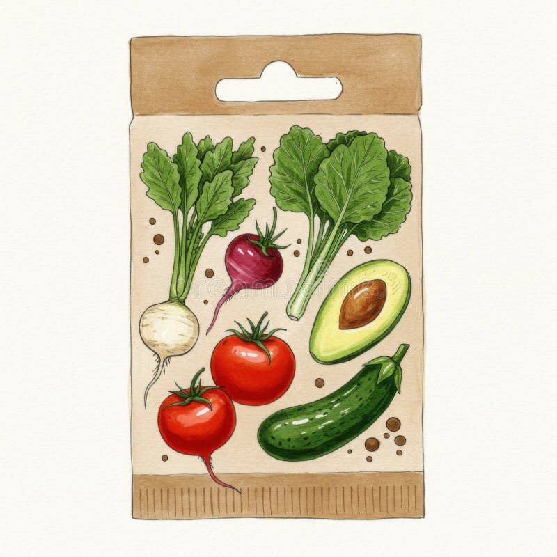 Watercolor Illustration of Vegetable Seed Packet Stock Illustration ...