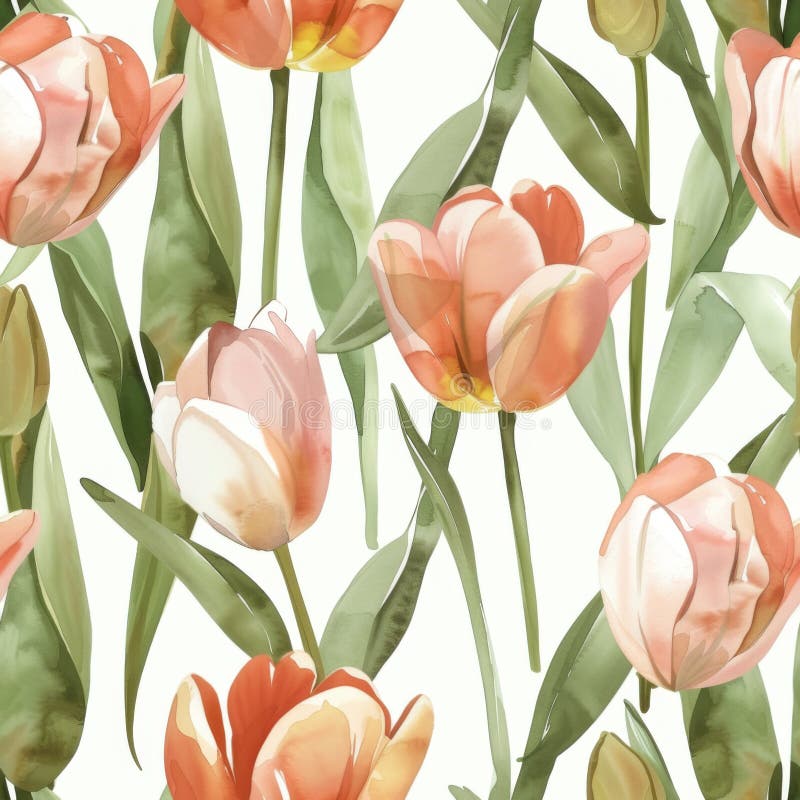 Watercolor Illustration of Vibrant Tulips Against White Stock Image ...