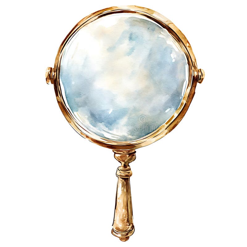 Watercolor Illustration of a Vintage Hand Mirror Stock Illustration ...