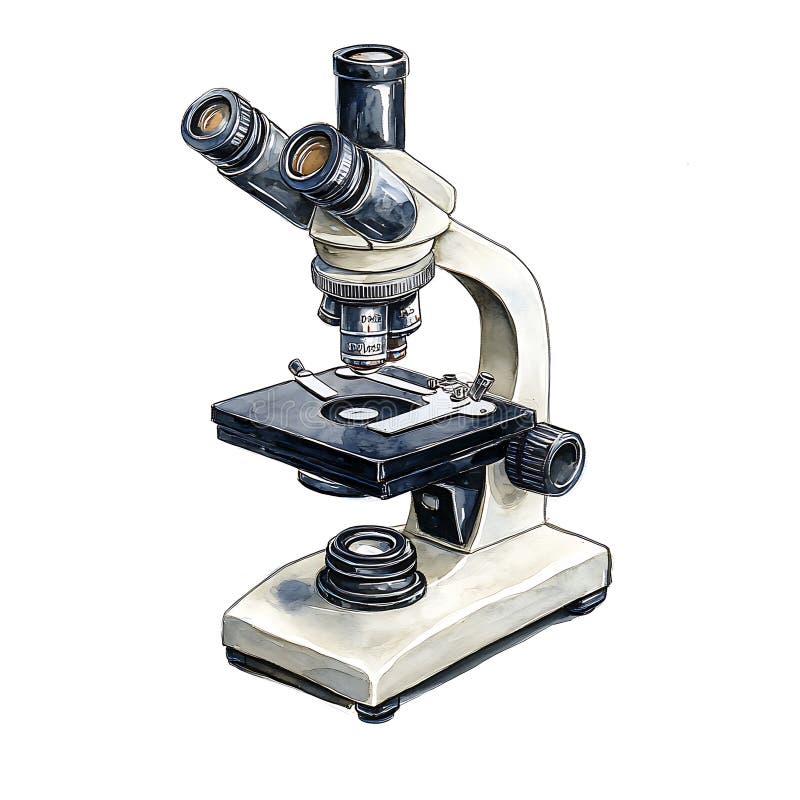 Watercolor Illustration of a Vintage Microscope Stock Illustration ...