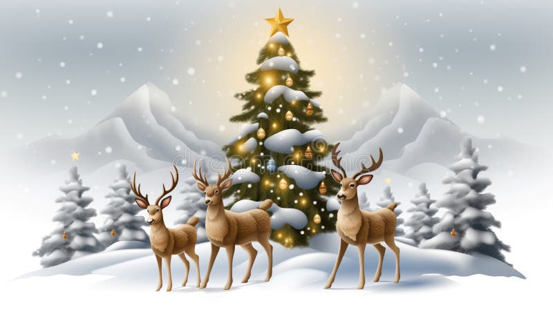 Watercolor Illustration of a Winter Deer. Deer in the Forest Stock ...