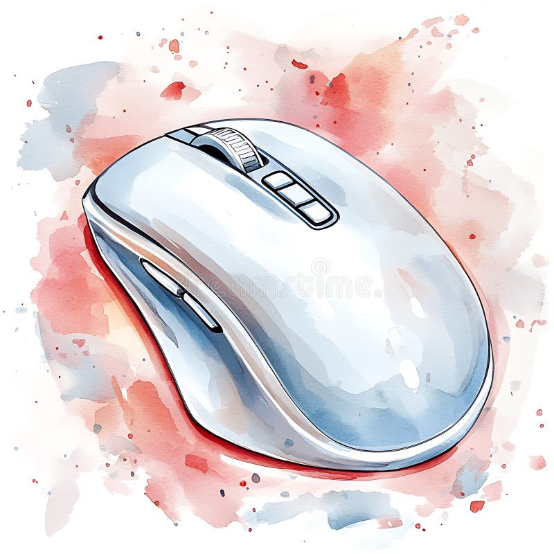 Watercolor Illustration of a Wireless Computer Mouse Stock Illustration ...
