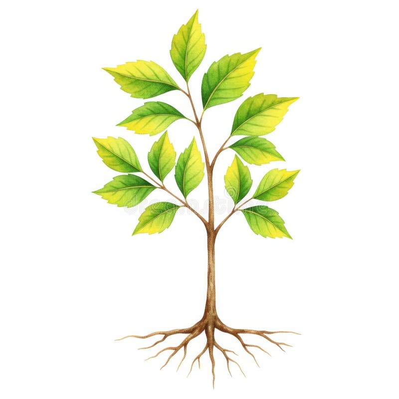 Watercolor Illustration of a Young Tree Sapling Stock Illustration ...