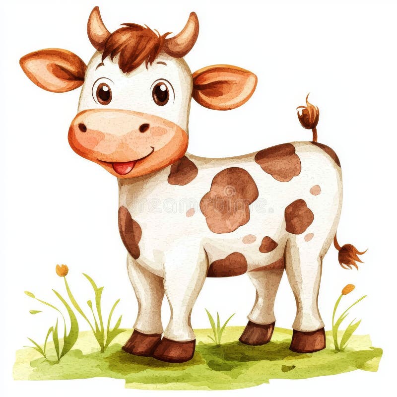 Watercolor Illustrations of Cow Farm Animals, Isolated on a White ...